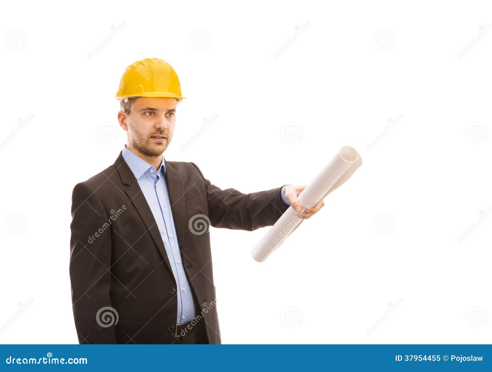 Young engineer stock image. Image of standing, blueprint - 37954455
