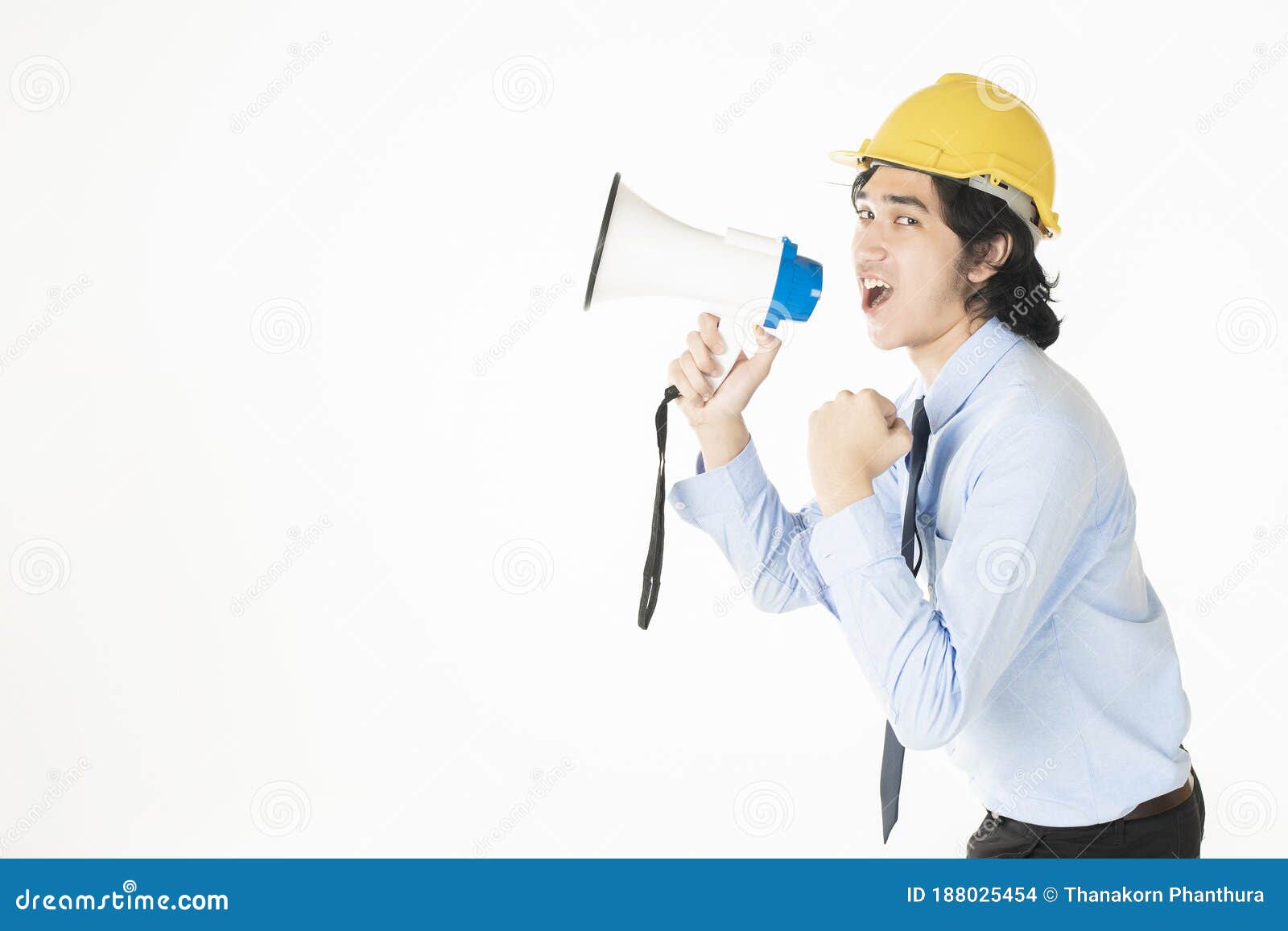 Young Engineering Man is Announcing with Megaphone Stock Photo - Image ...