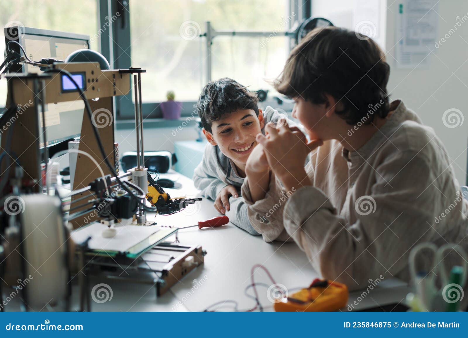 Young Engineering Students Using a 3D Printer Stock Image - Image of ...
