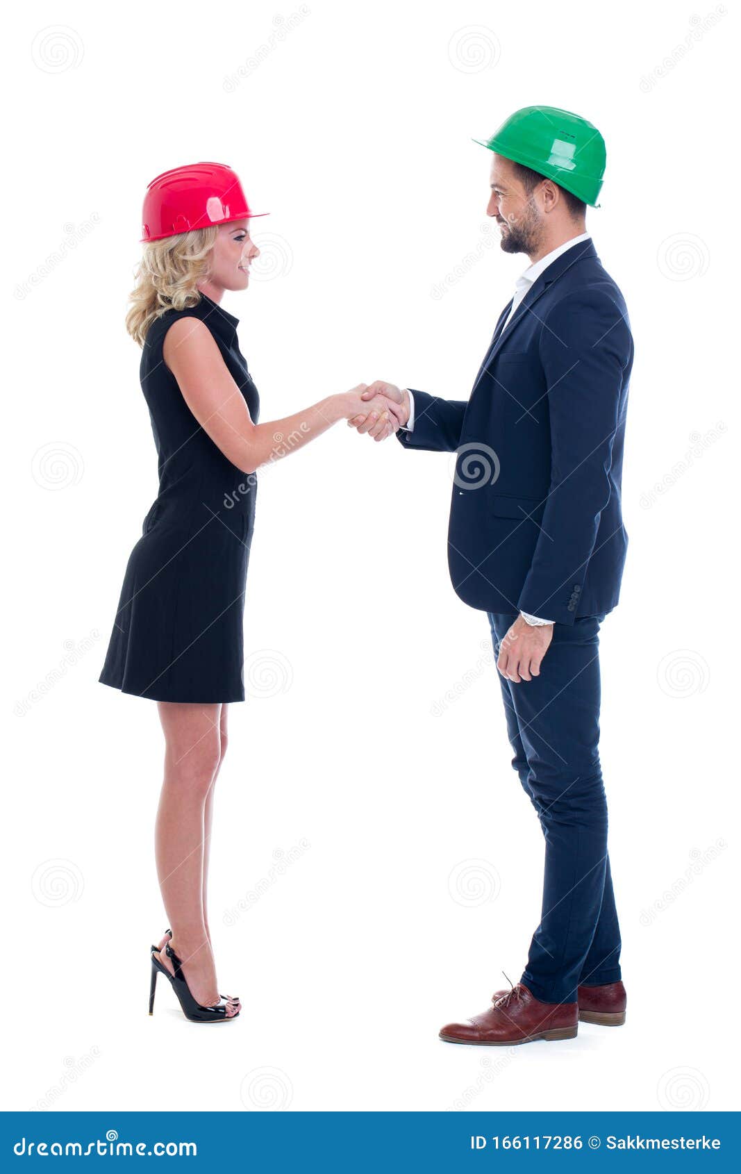 Young Engineers Greeting Handshake Isolated on White Stock Photo ...