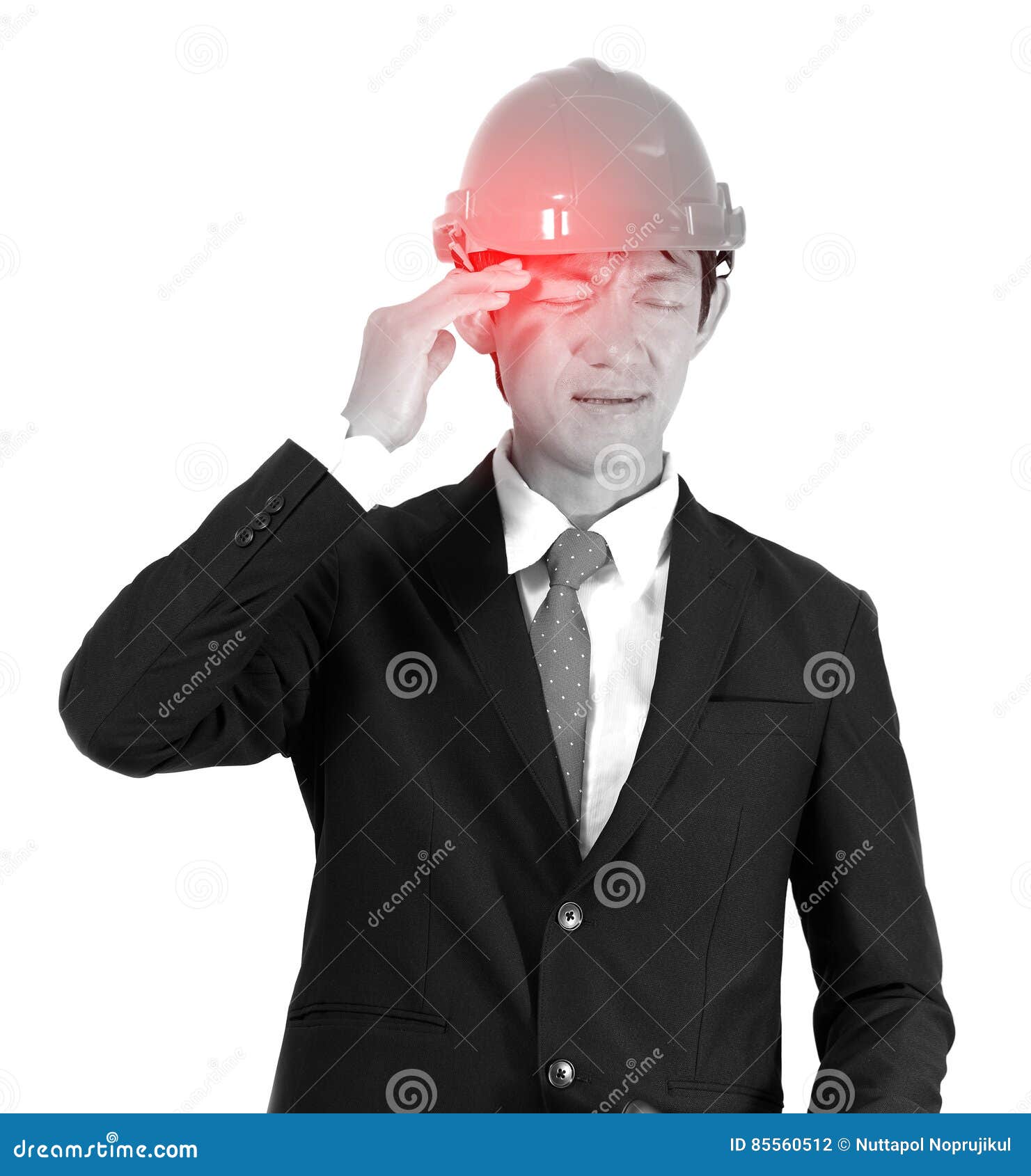 Young Engineers Headache Symptoms.black and White. Stock Photo - Image ...