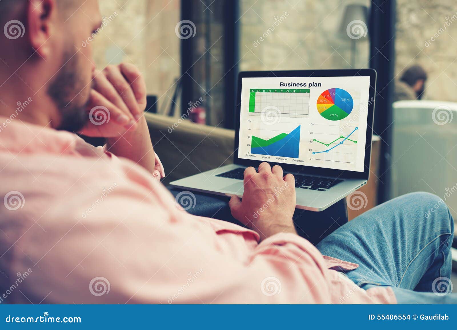 Young Entrepreneur Analyzing Performance on His Notebook Stock Photo ...