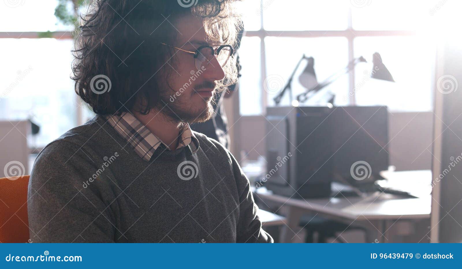 Businessman Working Using a Computer in Startup Office Stock Image ...