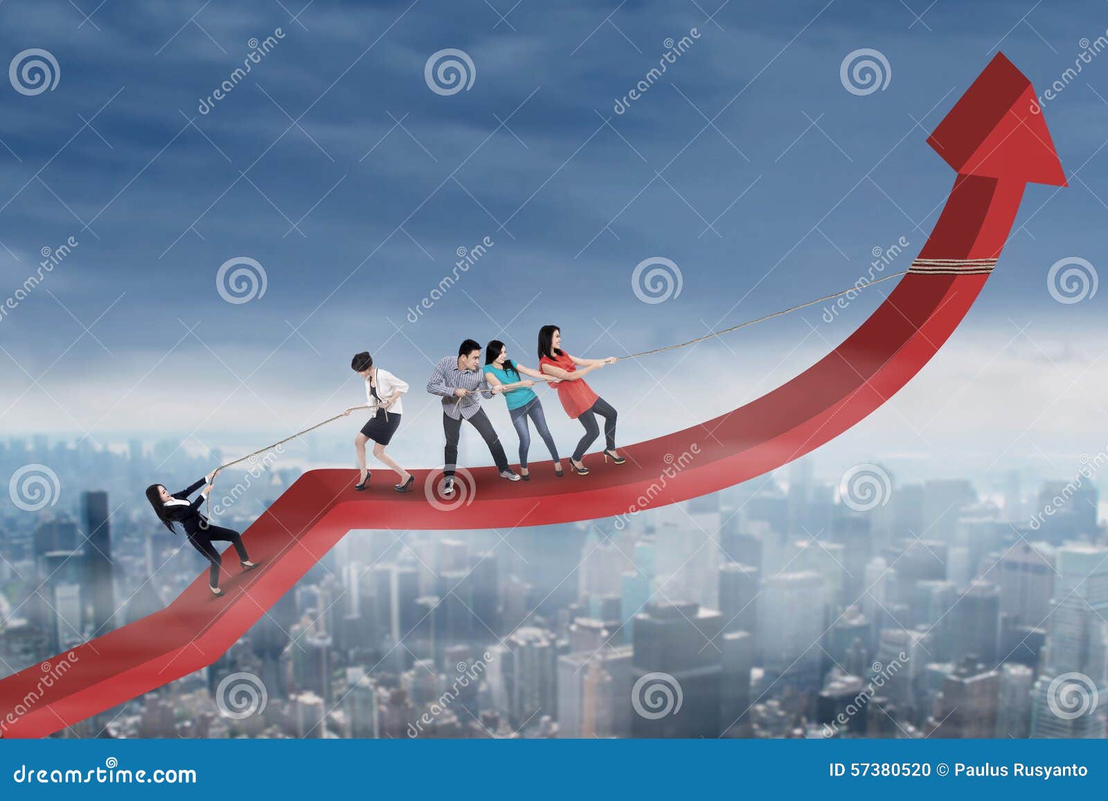 Young Entrepreneurs Pulling Profit Graph Stock Photo - Image of chart ...