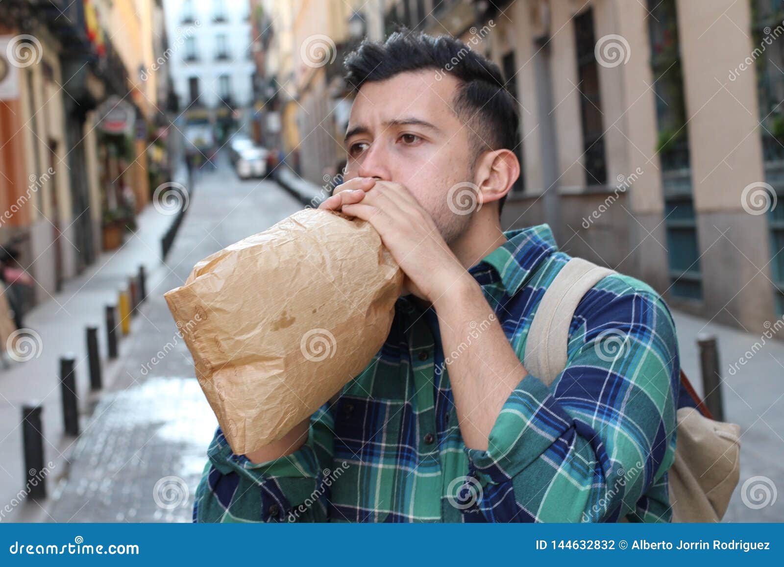 Young Ethnic Man Hyperventilating Outdoors Stock Photo - Image of ...