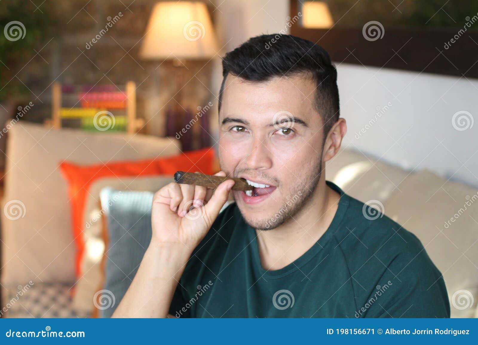 Young Ethnic Man Smoking a Cigar Stock Image - Image of humor, fume ...