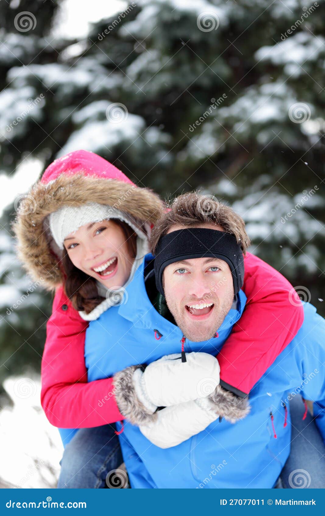 Young Excited Happy Winter Couple Stock Image - Image of asian ...
