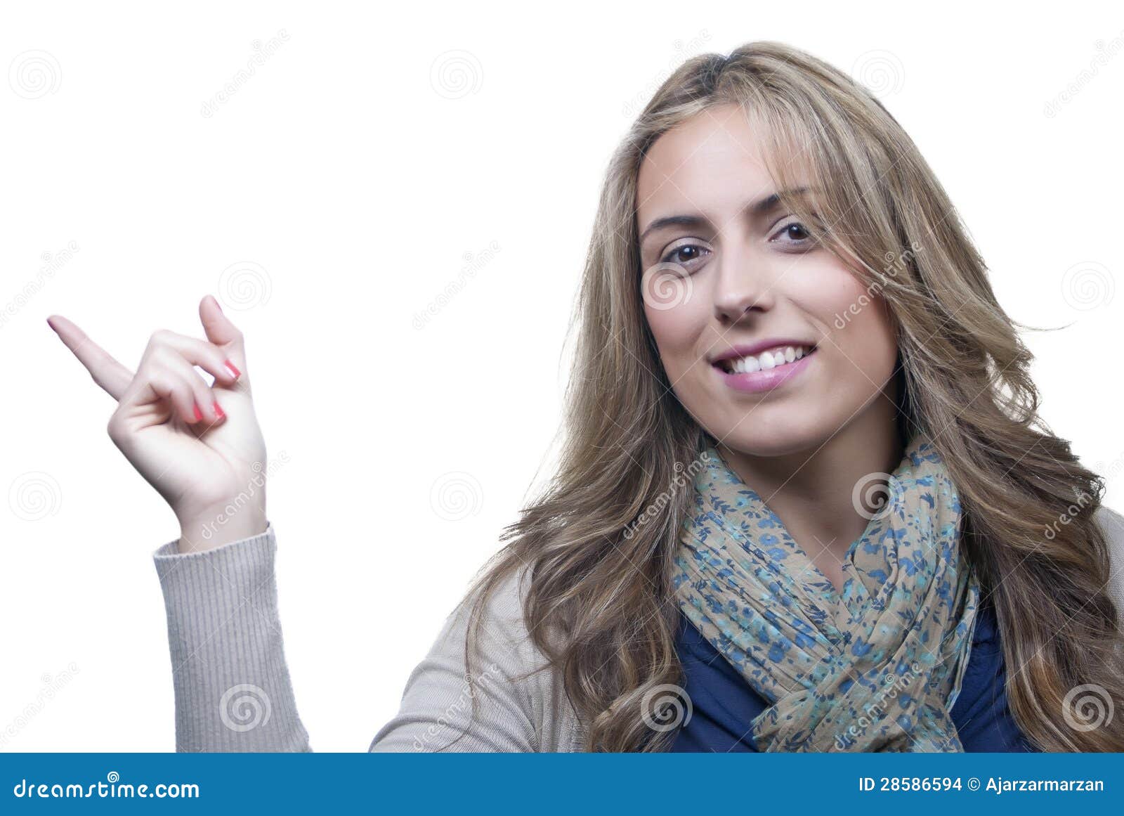 Young excited woman point stock photo. Image of casual - 28586594