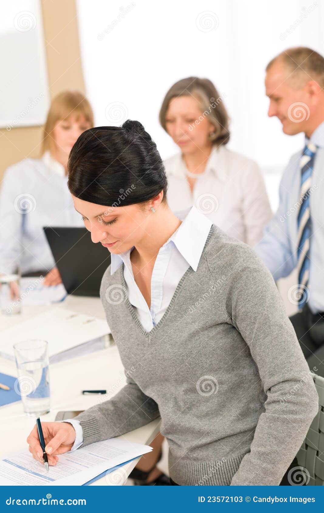 Young Executive Woman Take Notes during Meeting Stock Image - Image of ...