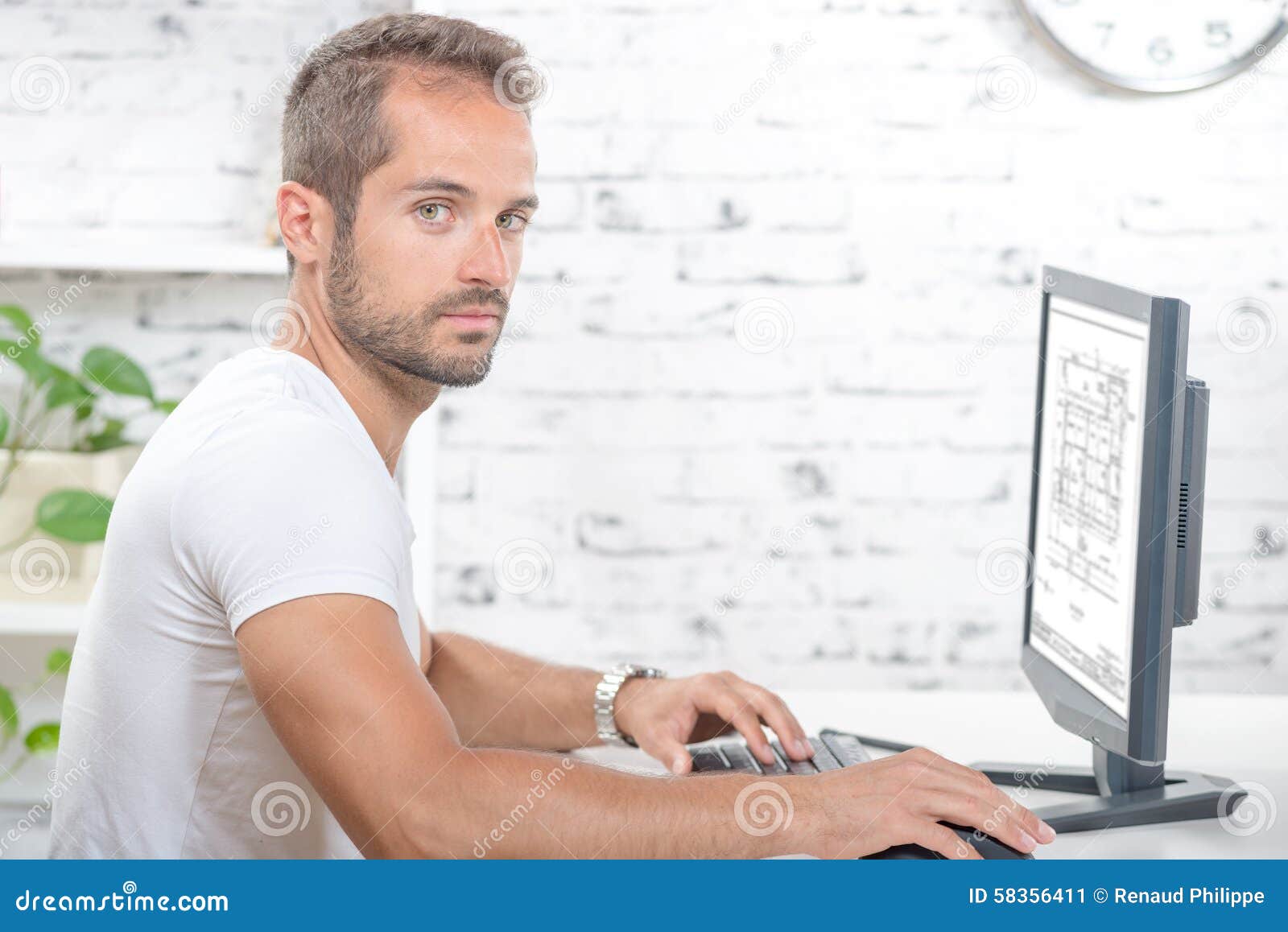 Young Executive Working with His Computer Stock Image - Image of work ...