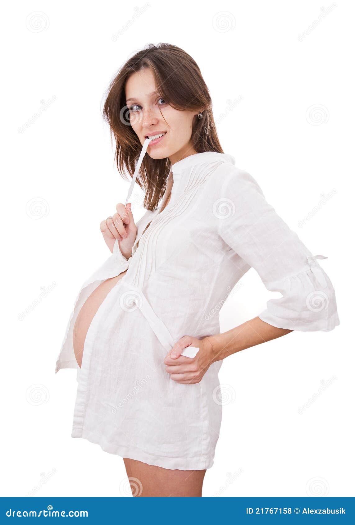 Young Expectant Mother on White Background Stock Photo - Image of ...