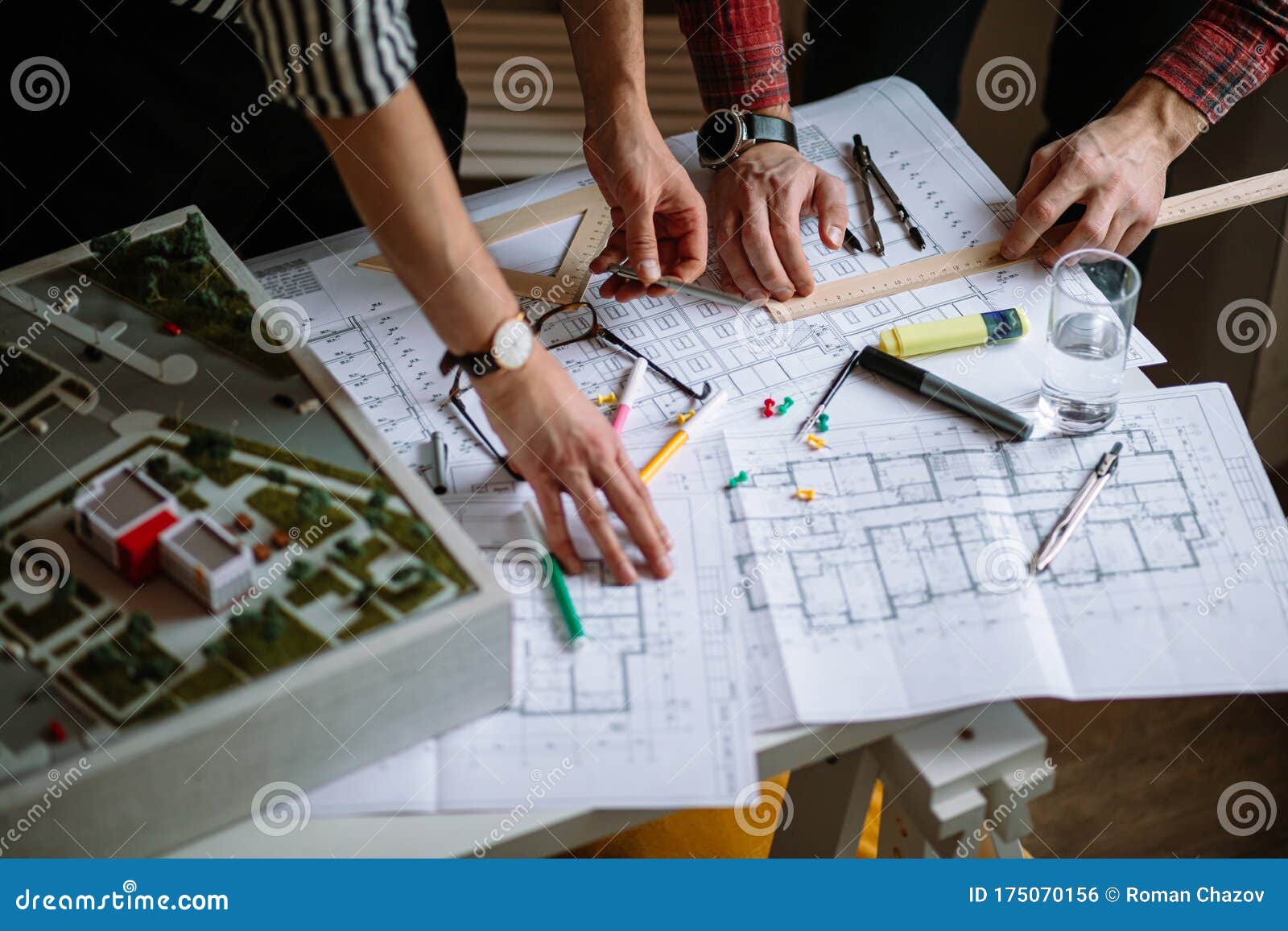 Young Experts Architects Make High-rise Building Model Stock Photo ...
