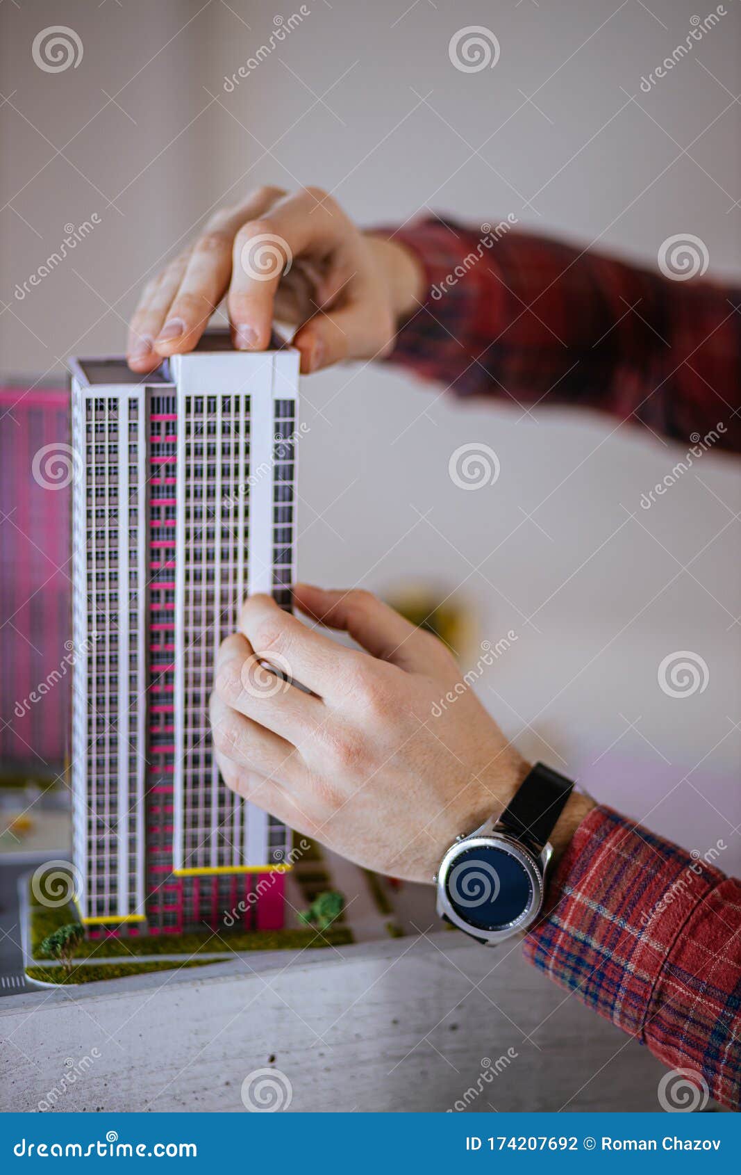 Young Experts Architects Make High-rise Building Model Stock Photo ...