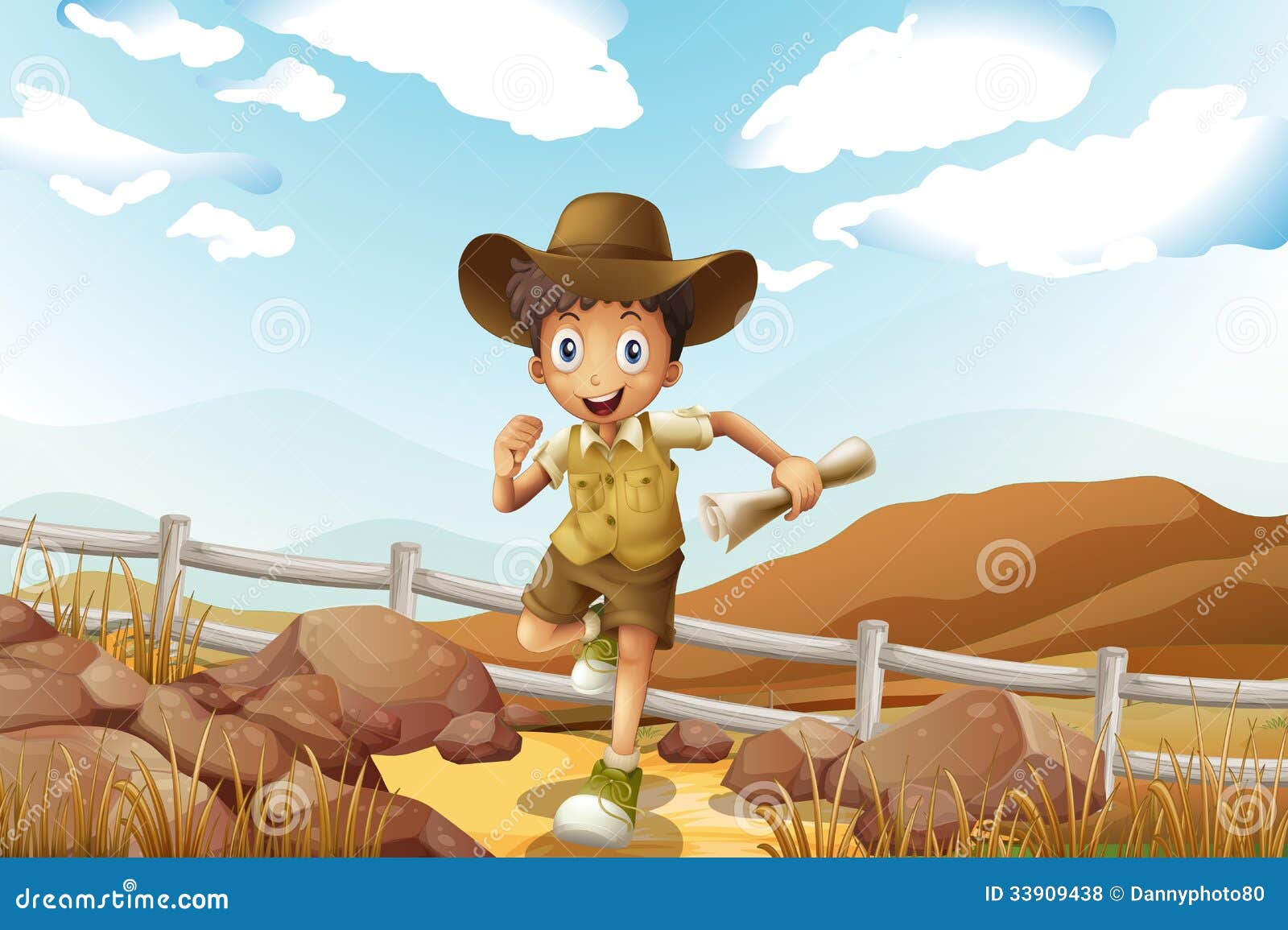 Explorer Young Man With Safari Hat Holding Treasure Map In Desert ...