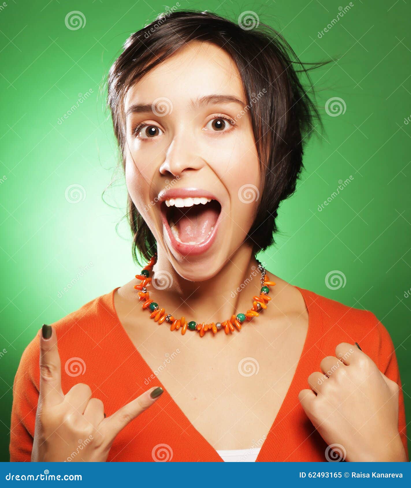Young Expression Woman Over Green Background Stock Image - Image of ...