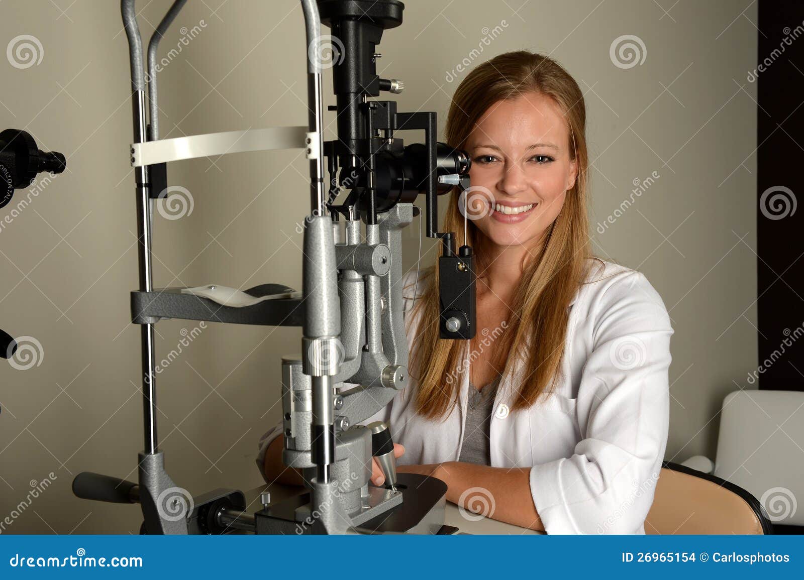 Young Eye Doctor in Her Office with Istruments Stock Photo - Image of ...