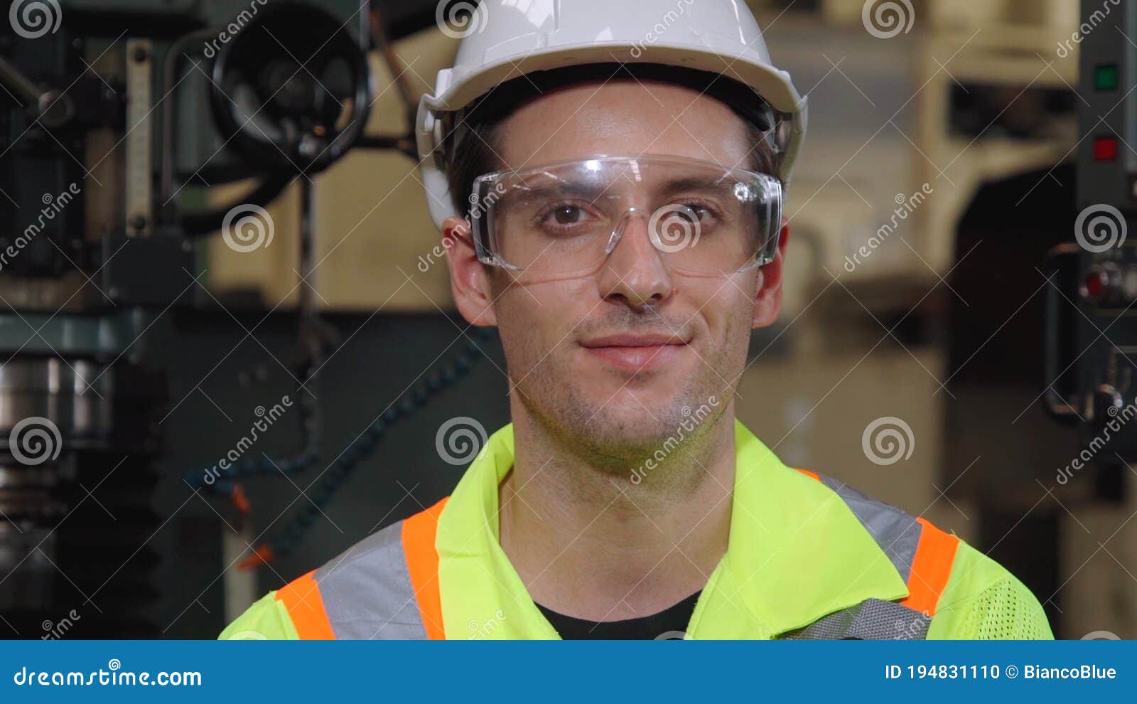 Young Factory Worker or Engineer Close Up Portrait in Factory Stock ...