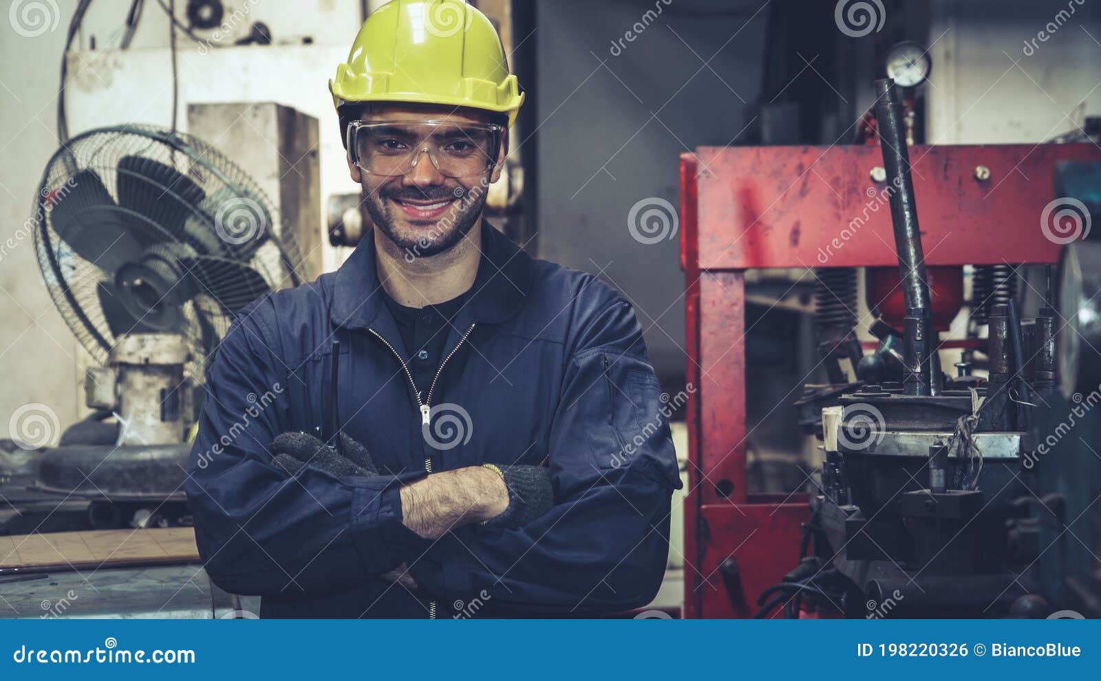 Young Factory Worker or Engineer Close Up Portrait in Factory Stock ...