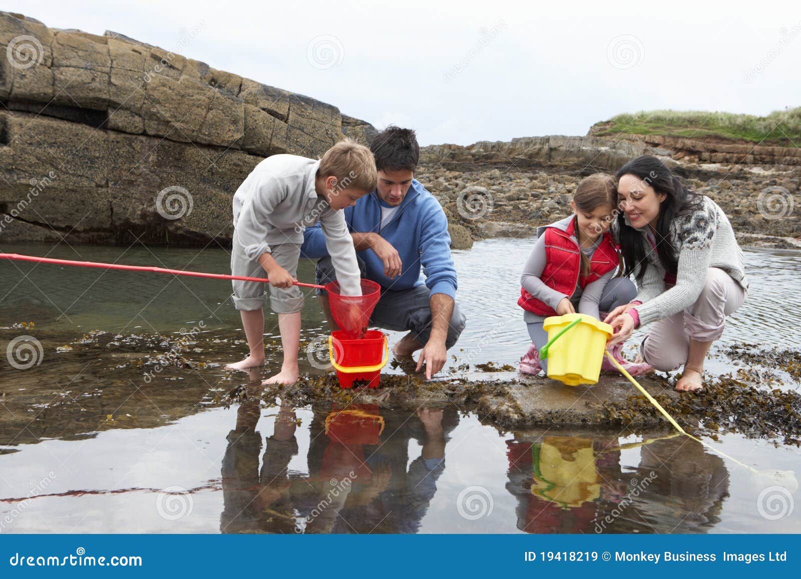 Young Family at Beach Collecting Shells Stock Image - Image of ...