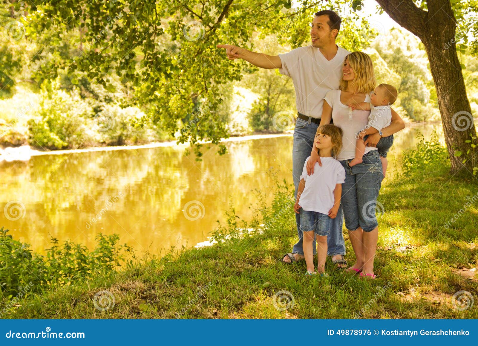 A Young Family with Children in Nature Stock Photo - Image of wife ...