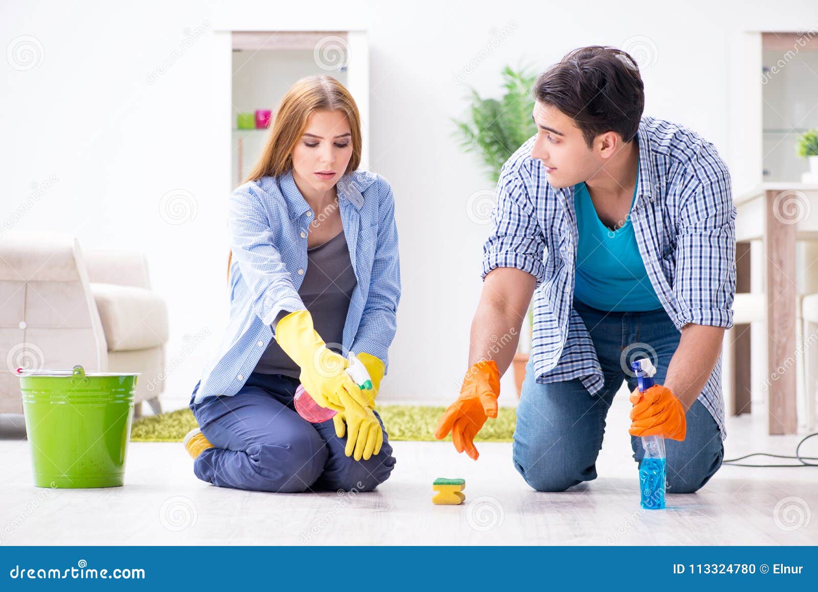 The Young Family Cleaning The House Stock Photo - Image of maid ...