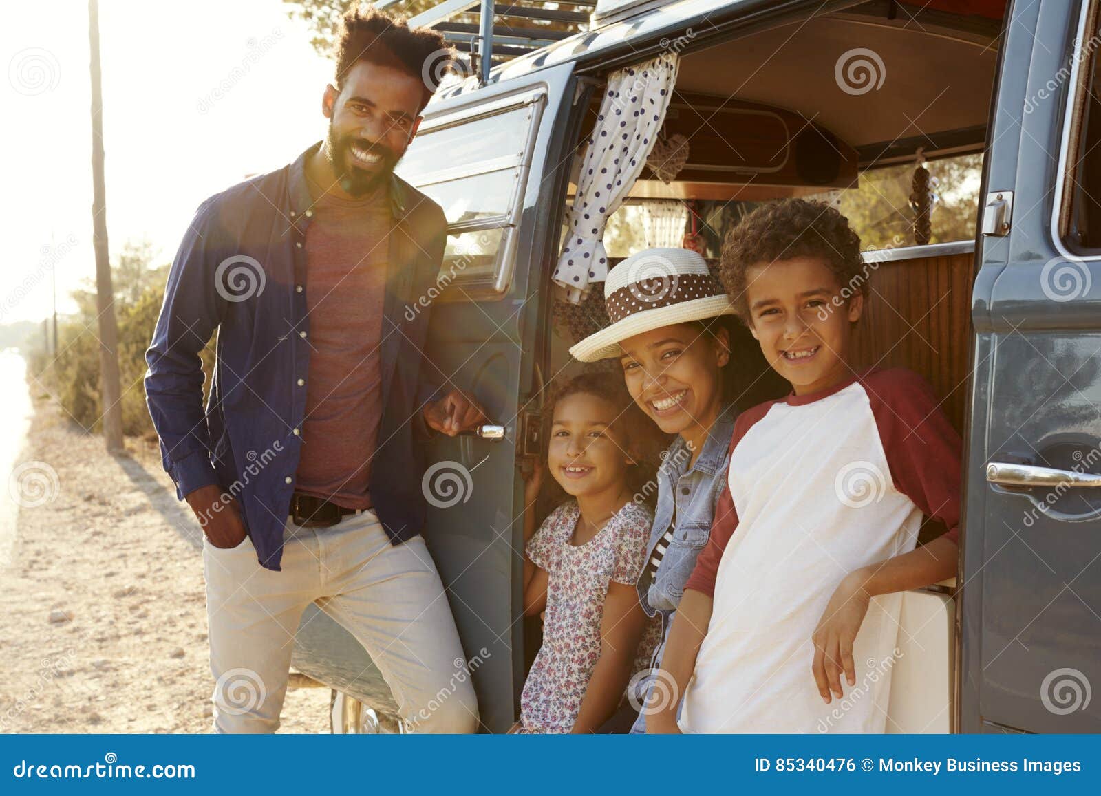 Young Family Make a Stop on a Road Trip in Their Camper Van Stock Photo ...