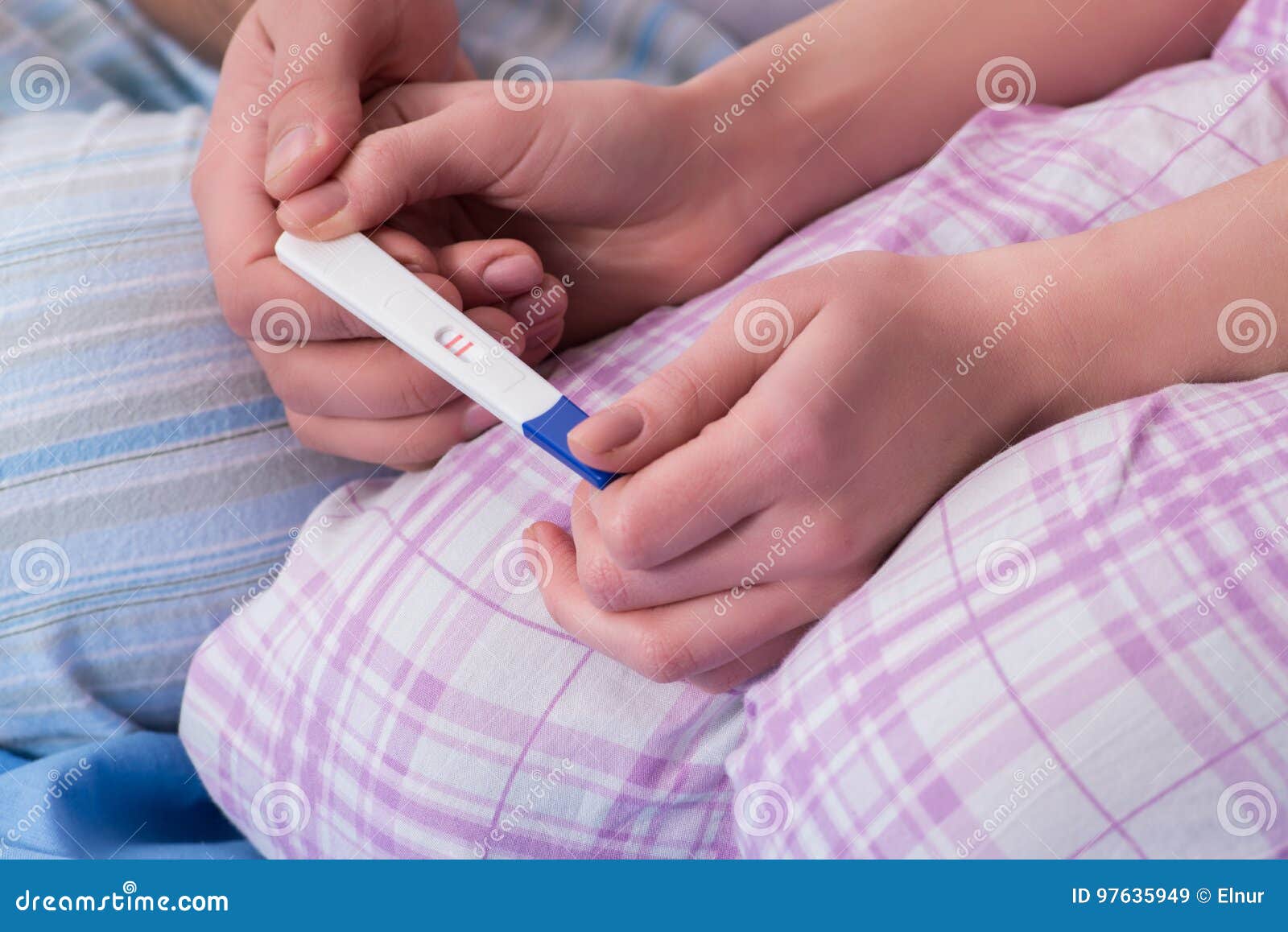 The Young Family with Pregnancy Test Results Stock Image - Image of ...