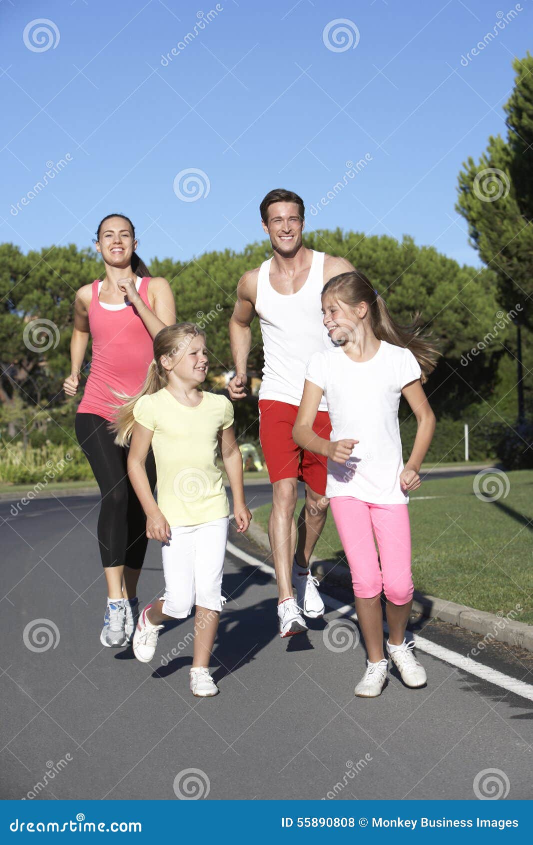 Young Family Running on Road Stock Photo - Image of runner, jogging ...