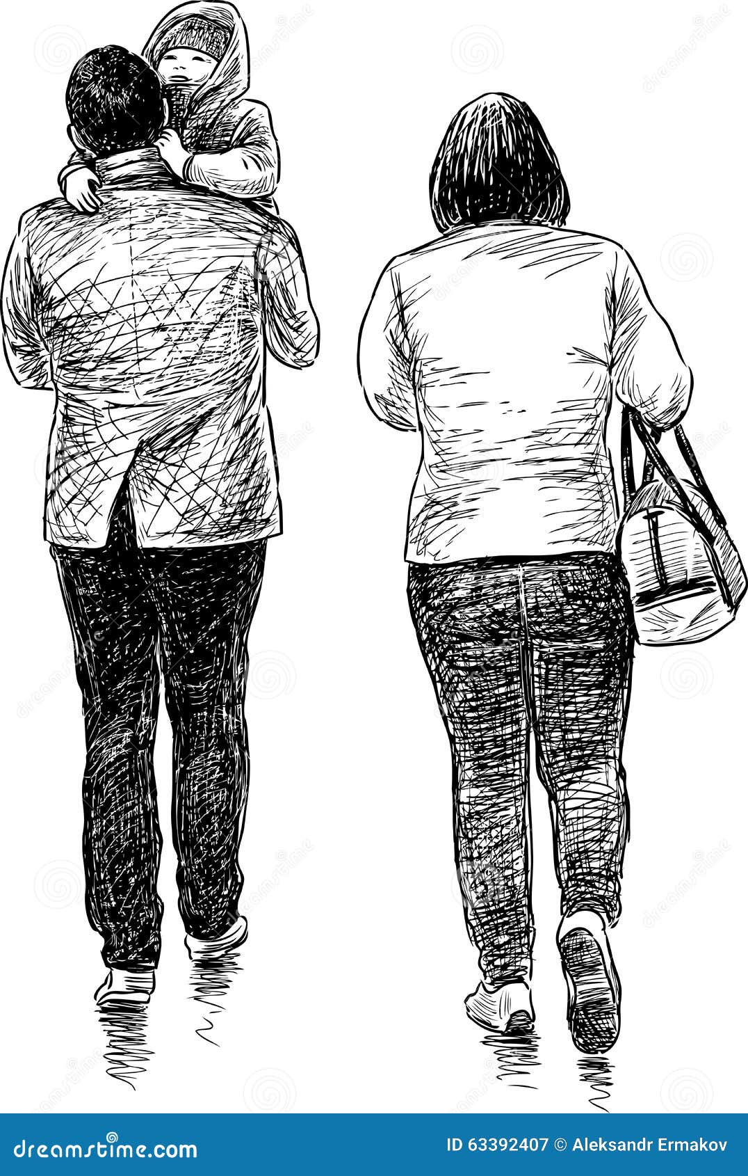 Young family on a stroll stock vector. Illustration of pedestrian ...