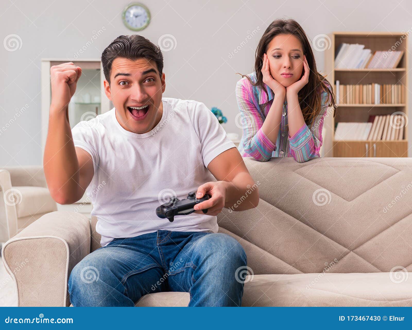 Young Family Suffering from Computer Games Addiction Stock Photo ...