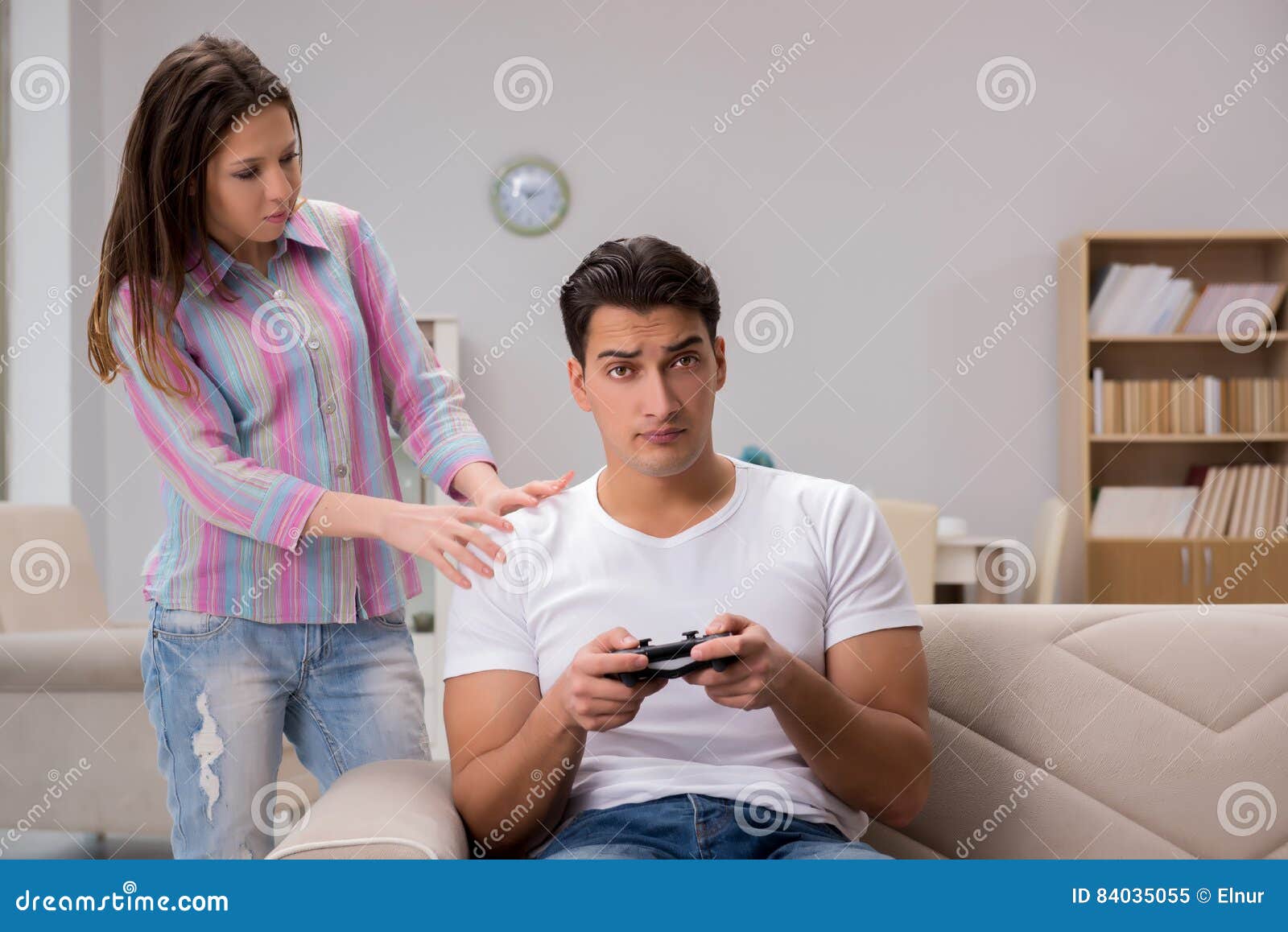 The Young Family Suffering from Computer Games Addiction Stock Image ...