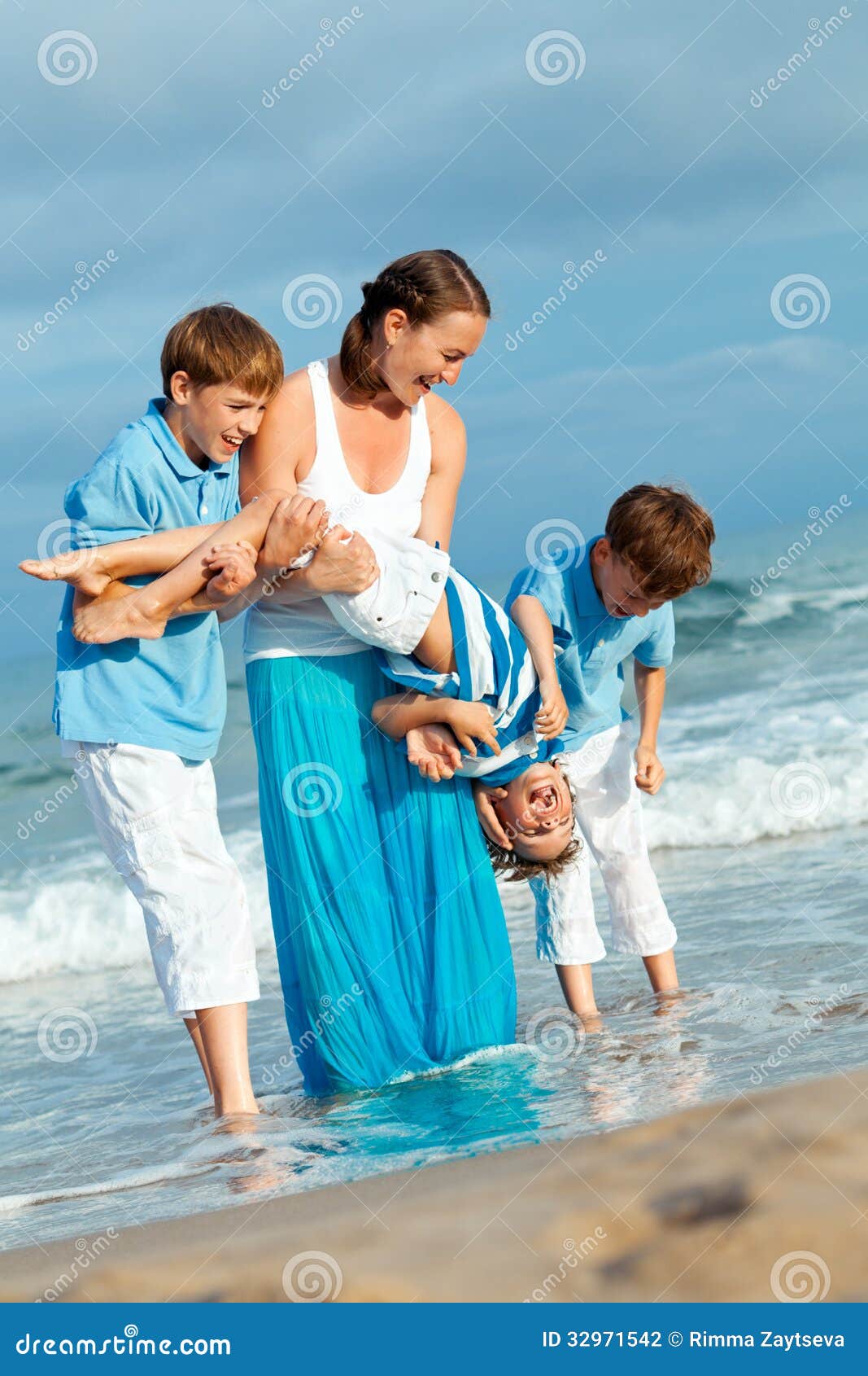 Young Family with Three Kids on Vacation Stock Photo - Image of adult ...