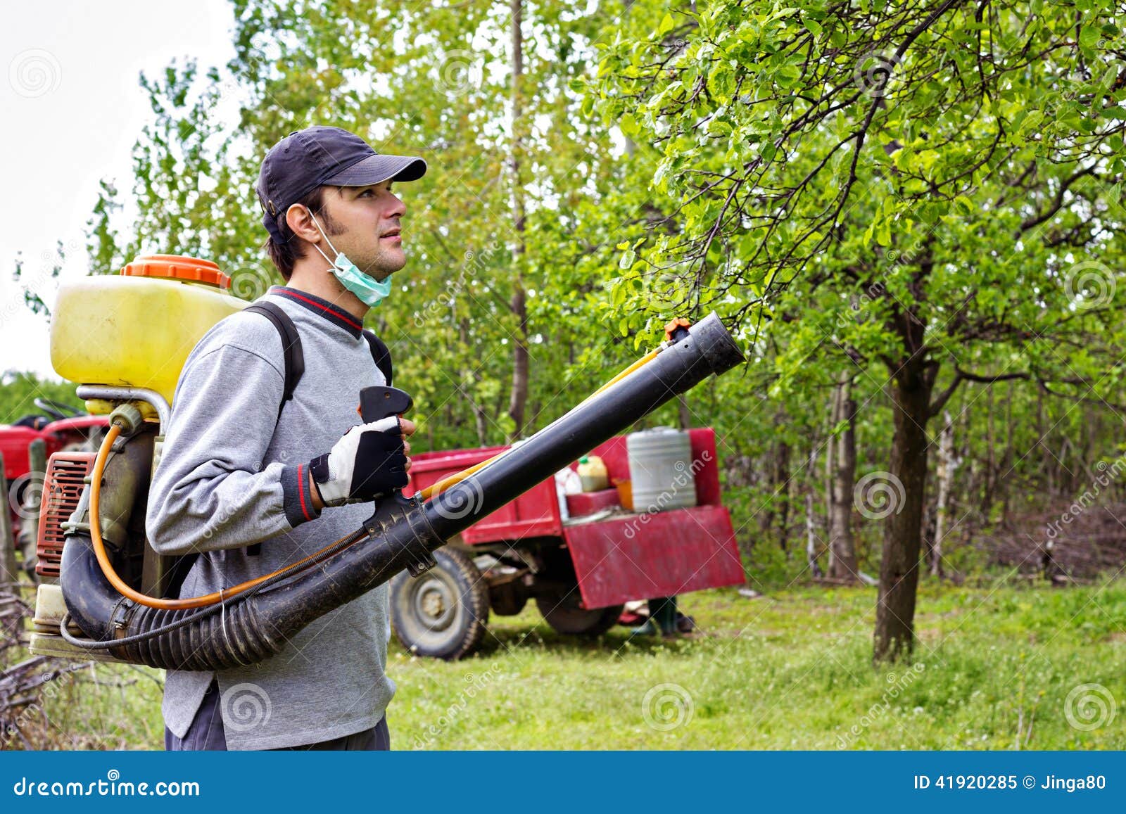 Young Farmer Spraying the Trees with Chemicals Stock Image - Image of ...
