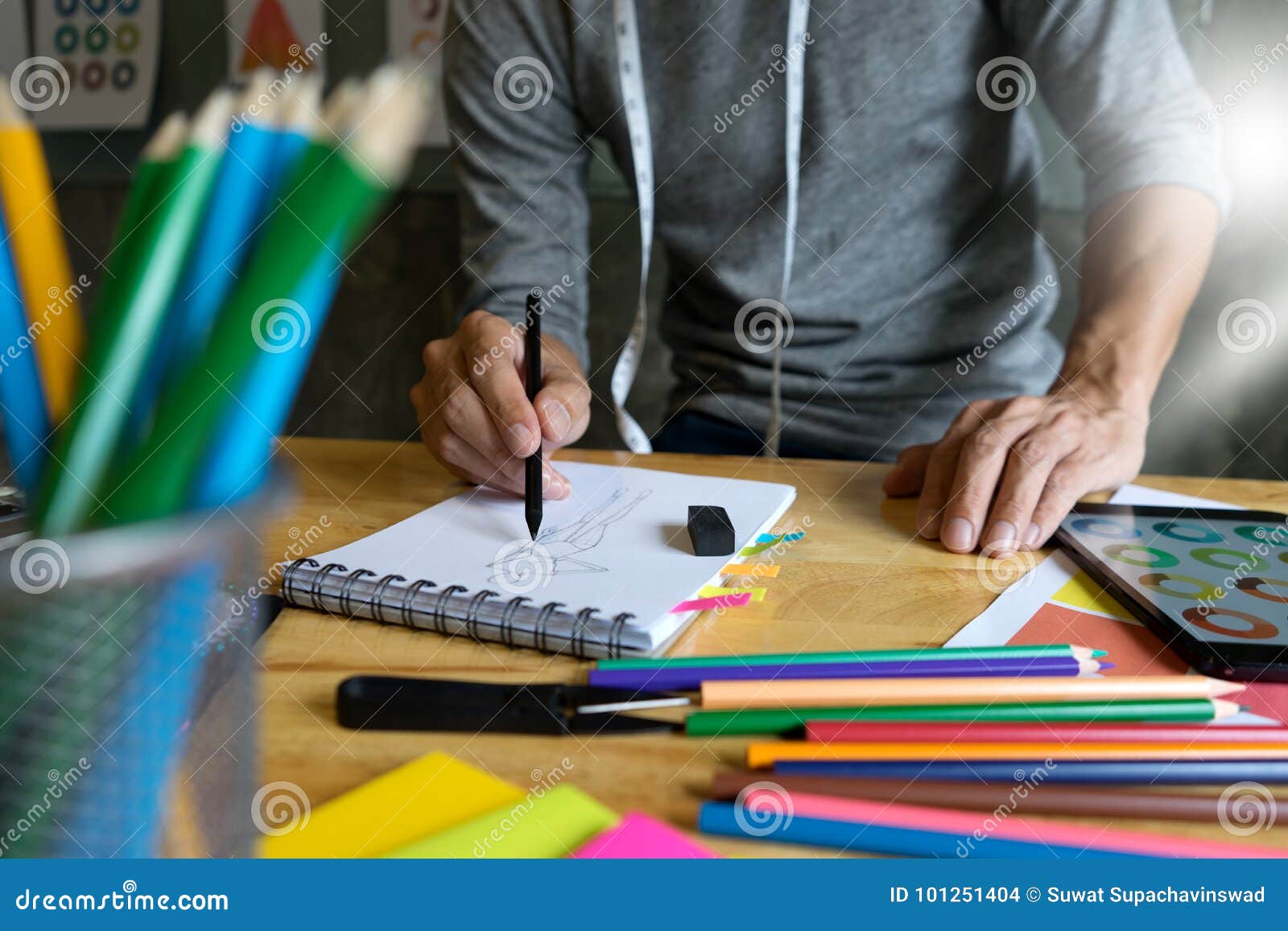 Young Fashion Designer Work on the Table Stock Photo - Image of ...
