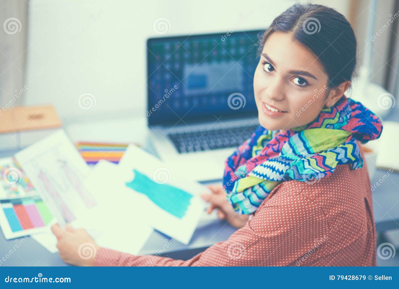 Young Fashion Designer Working at Studio. Stock Image - Image of ...