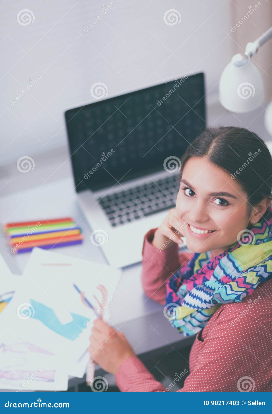Young Fashion Designer Working at Studio. Stock Image - Image of ...