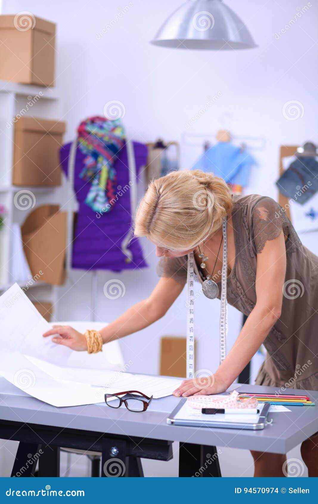 Young Fashion Designer Working at Studio. Stock Photo - Image of ...
