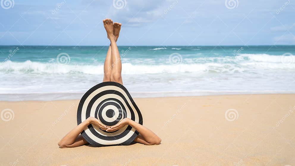 Young Fashion Woman Relax On The Beach Happy Island Lifestyle White
