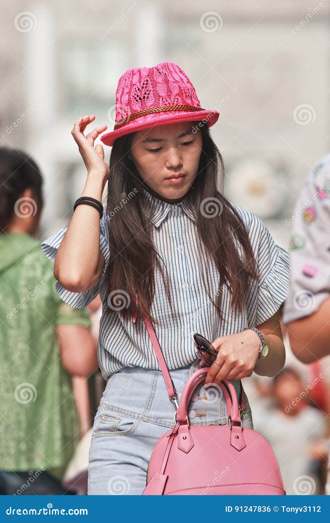 Young Fashionable Chinese Girl With A Pink Hat Beijing China Editorial Photo Image Of
