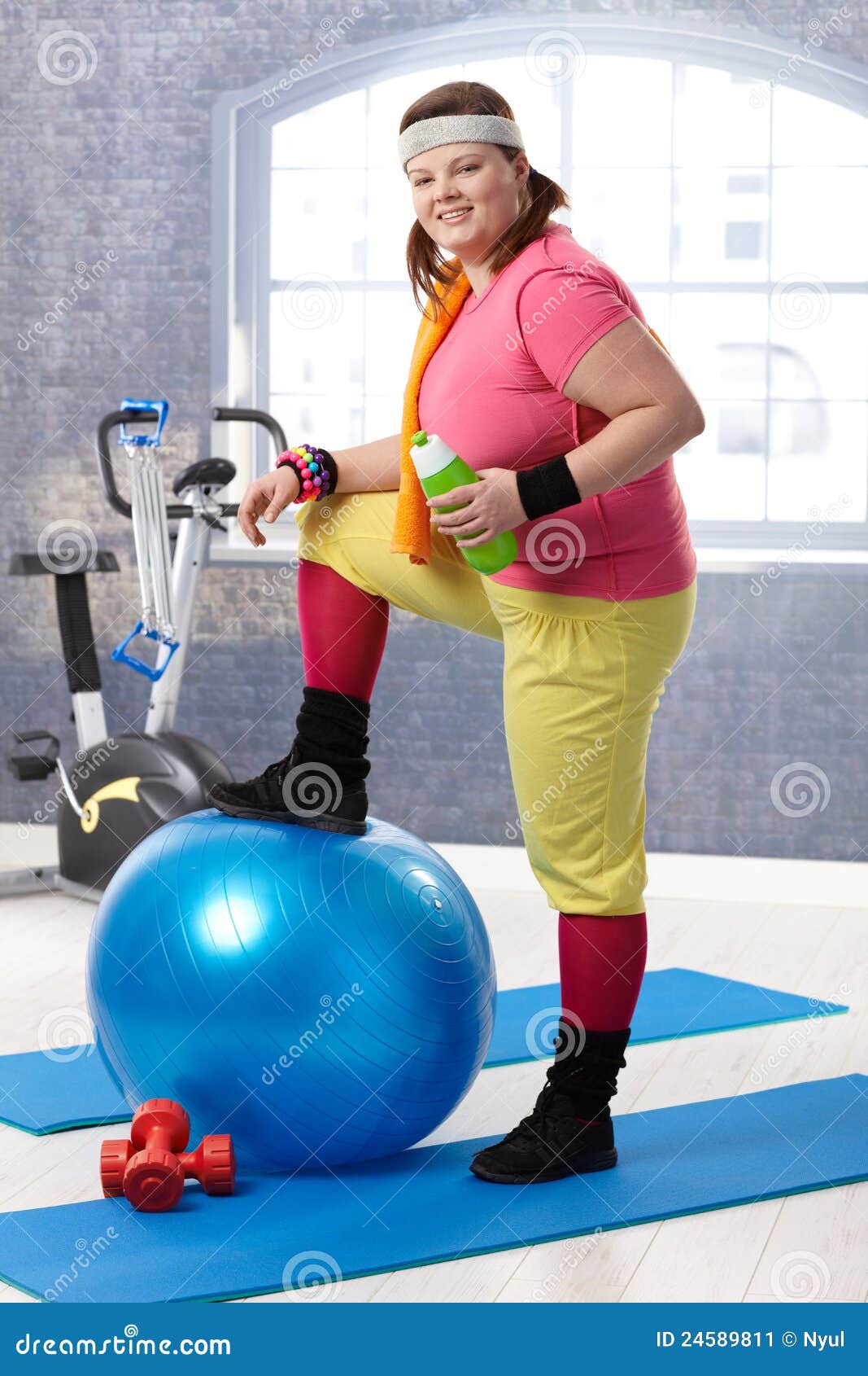 Young fat woman at the gym stock image. Image of fitness - 24589811