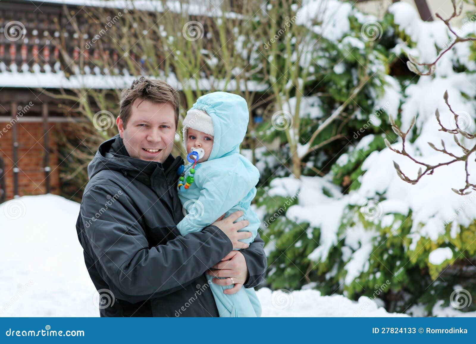 Young Father and Baby on Cold Winter Day Stock Image - Image of ...