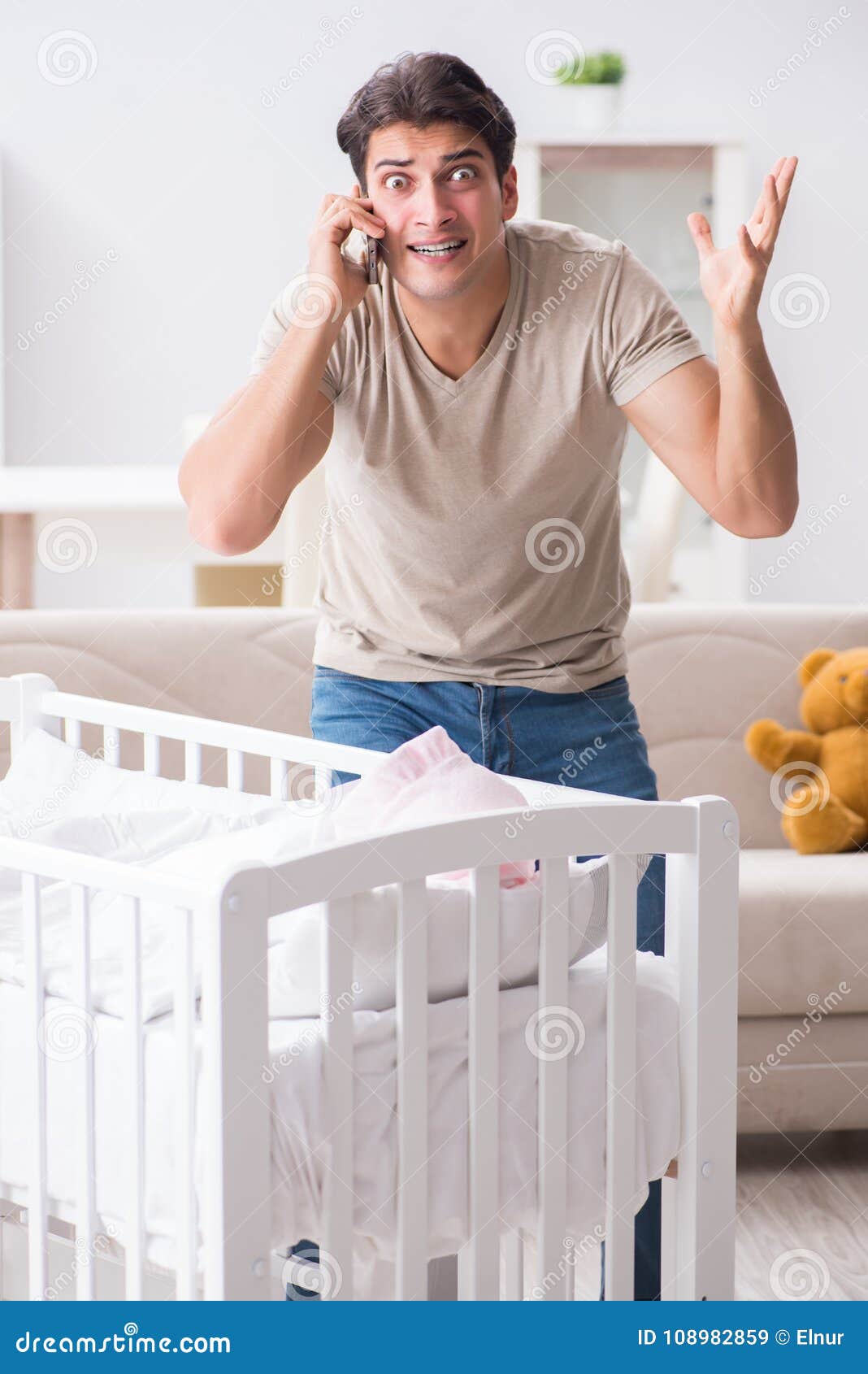 The Young Father Dad Frustrated at Crying Baby Stock Image - Image of ...
