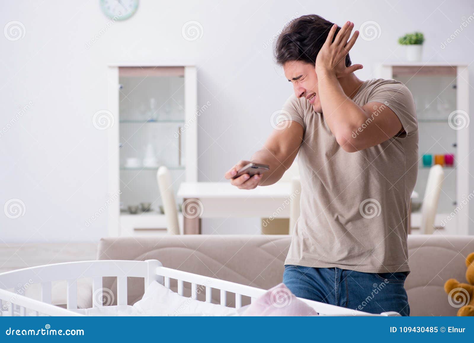 The Young Father Dad Frustrated at Crying Baby Stock Image - Image of ...