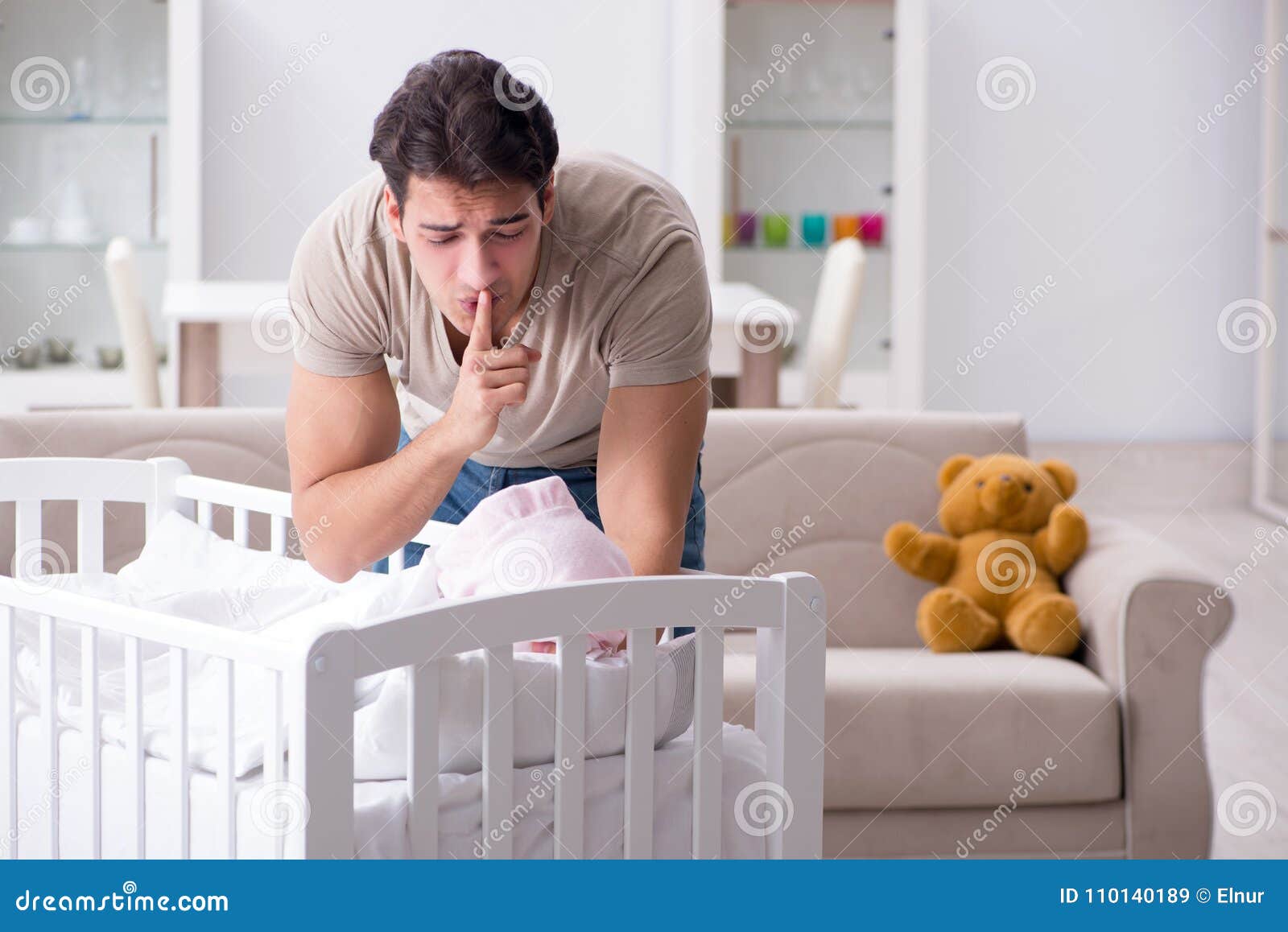 The Young Father Dad Frustrated at Crying Baby Stock Image - Image of ...
