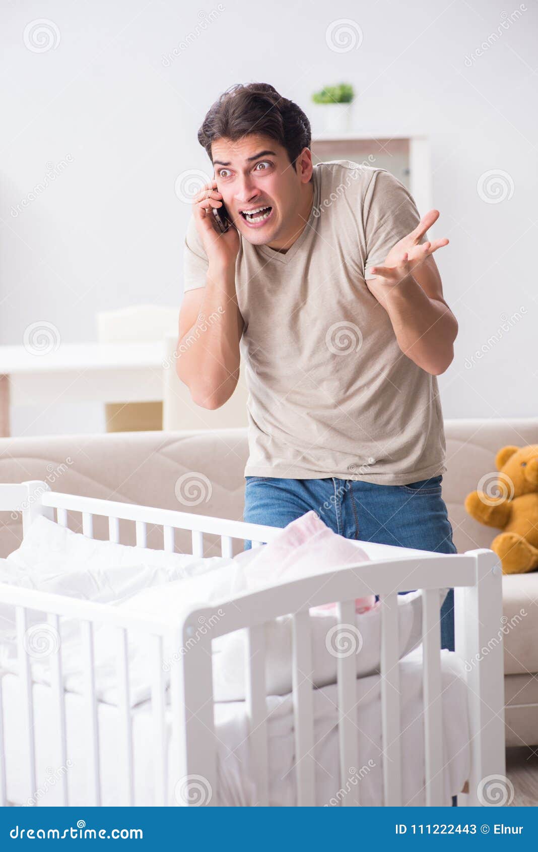 The Young Father Dad Frustrated at Crying Baby Stock Image - Image of ...