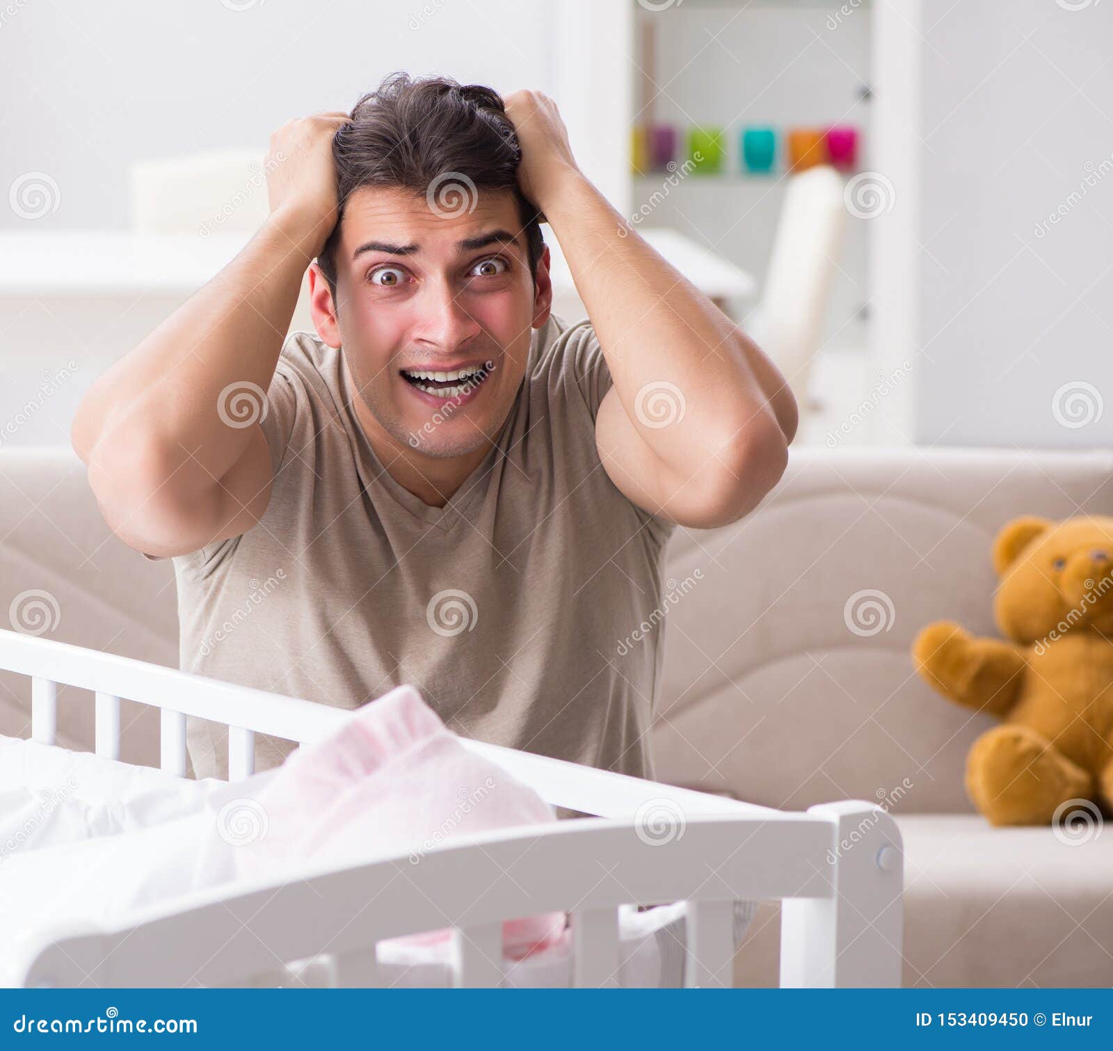 Young Father Dad Frustrated at Crying Baby Stock Photo - Image of noise ...