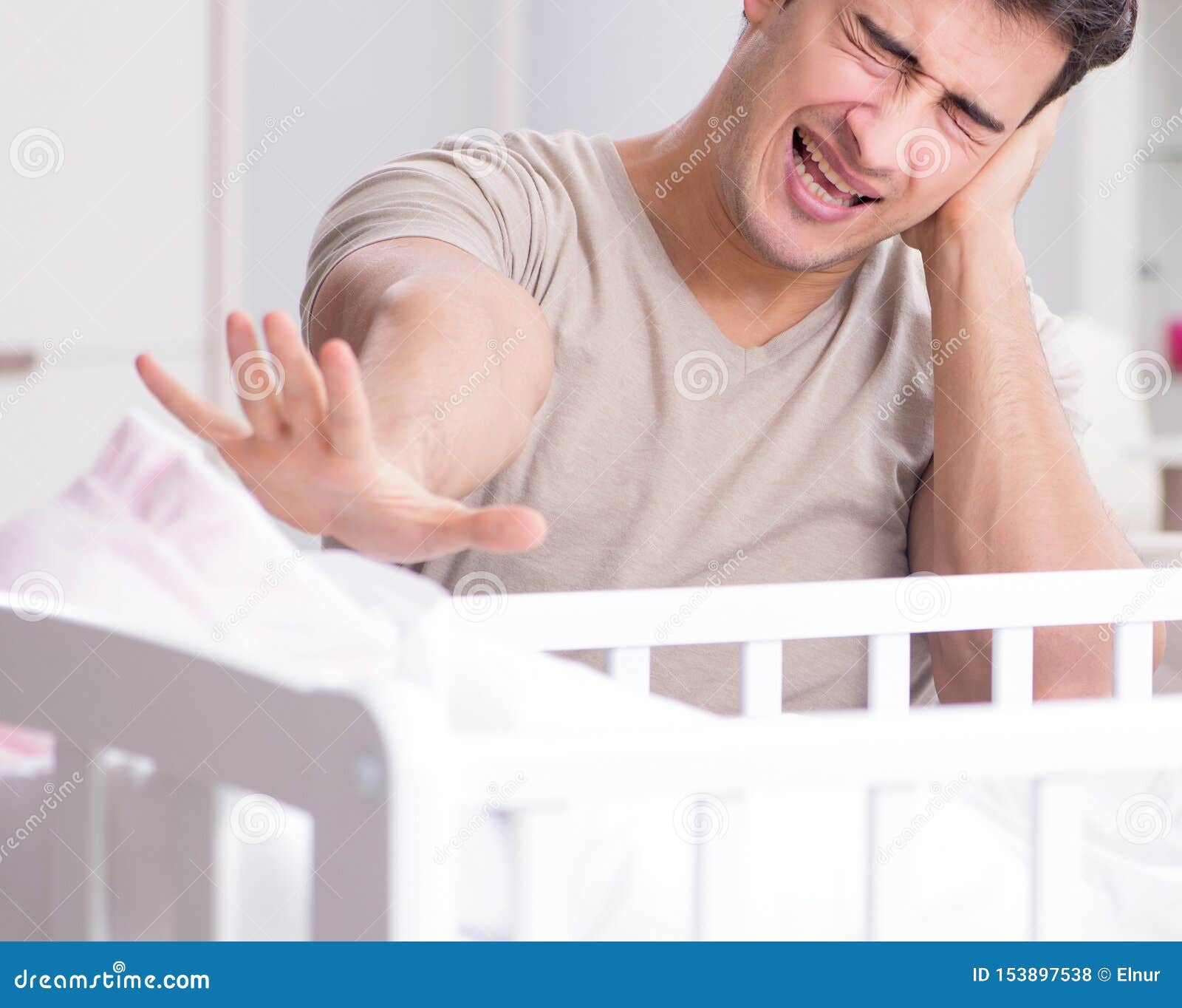 Young Father Dad Frustrated at Crying Baby Stock Photo - Image of ...