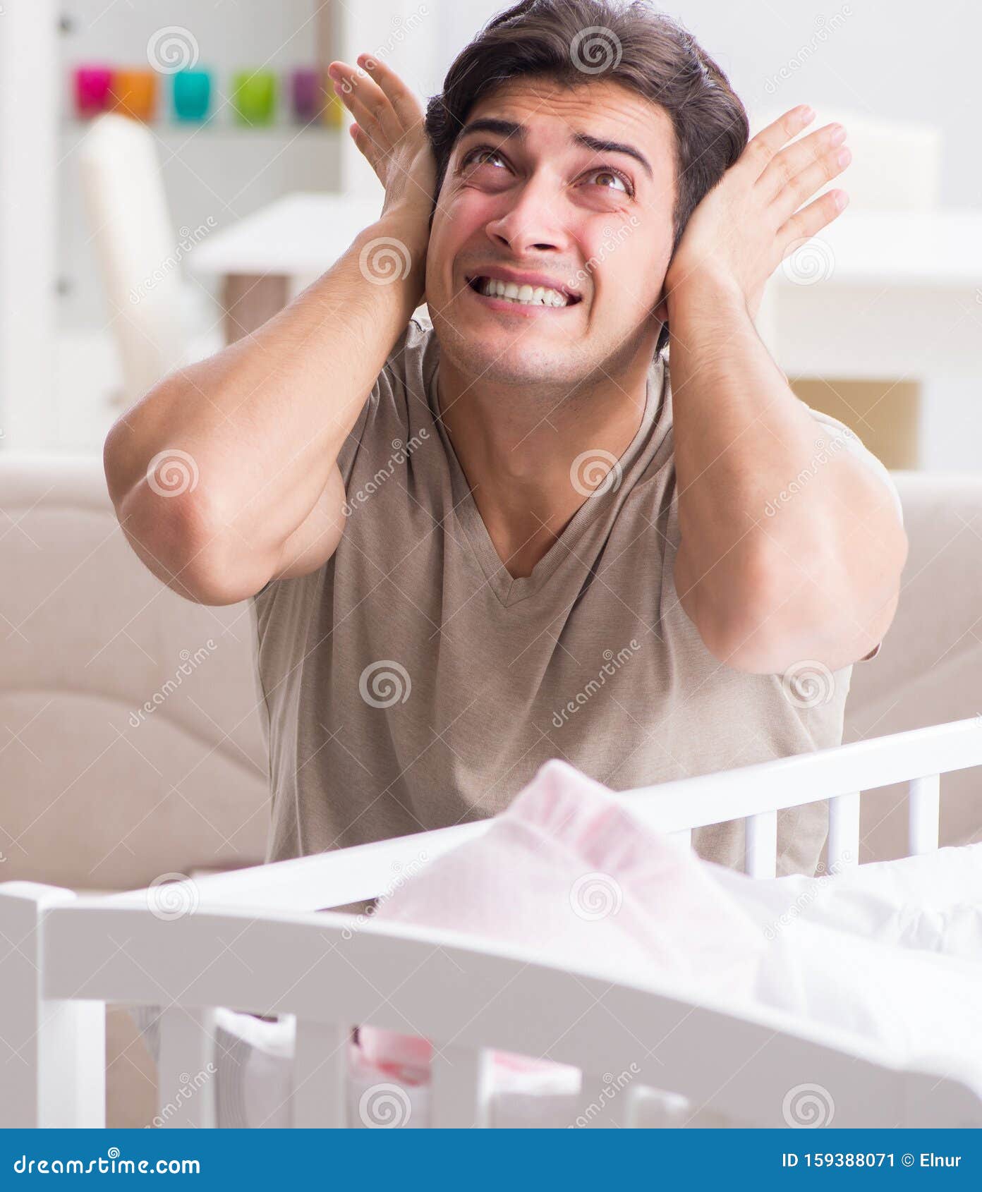 Young Father Dad Frustrated at Crying Baby Stock Image - Image of ...