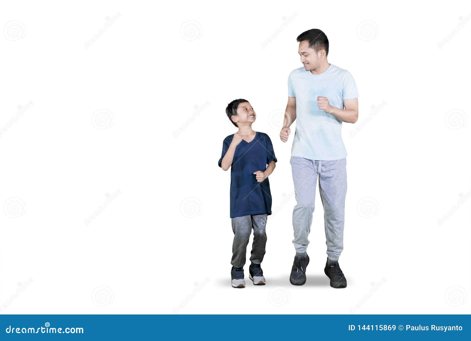 Young Father Doing Exercise Run with His Son Stock Image - Image of ...