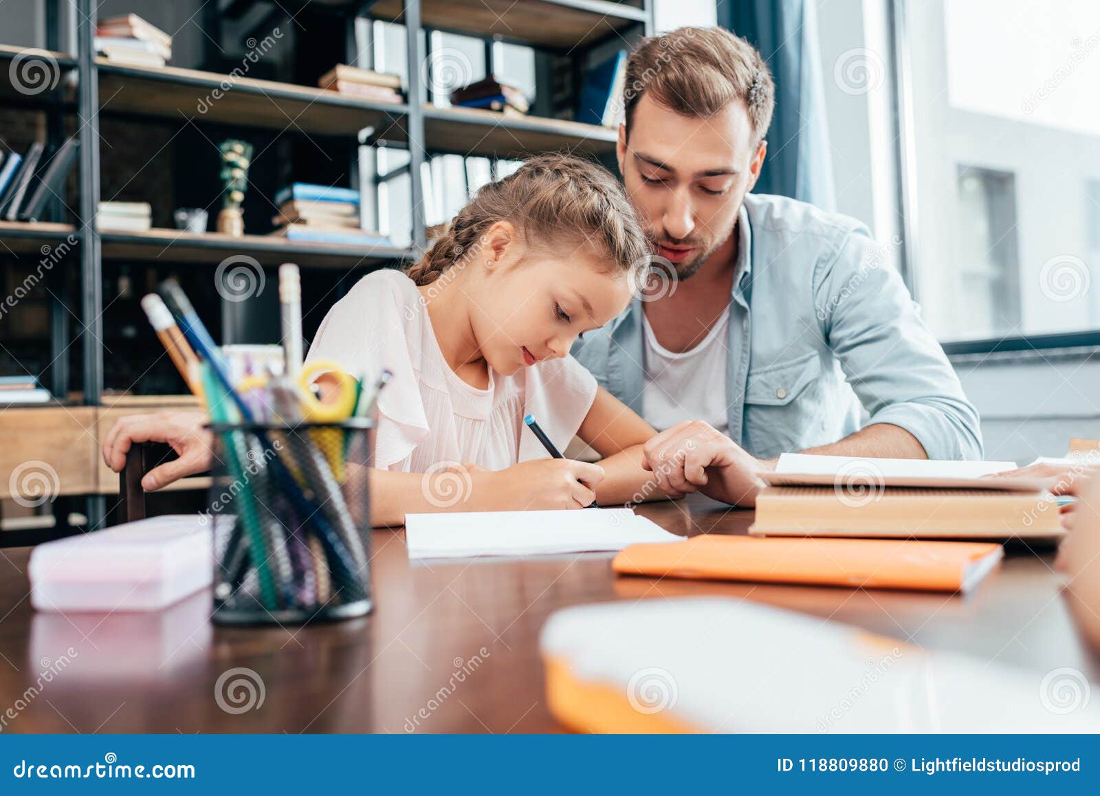 Young Father Doing Homework Stock Photo - Image of school, homework ...